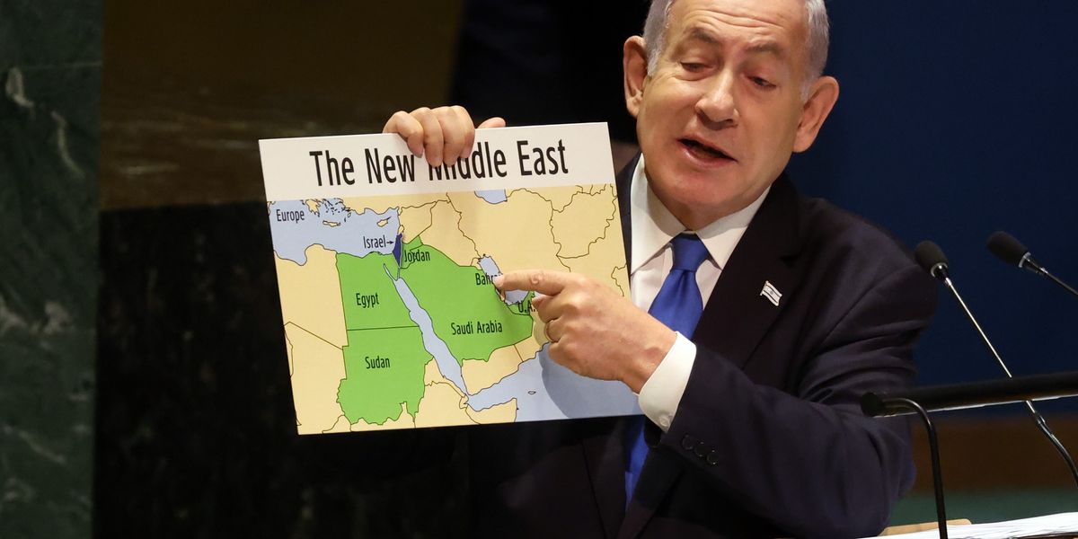 Netanyahu Shows Map of 'New Middle East'—Without Palestine—to UN ... Netanyahu Shows Map of 'New Middle East'—Without Palestine—to UN ...